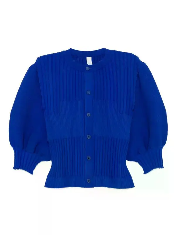 CFCL Fluted Ribbed Puff-sleeve Cardigan - Blue