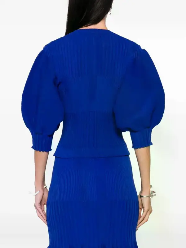 CFCL Fluted Ribbed Puff-sleeve Cardigan - Blue