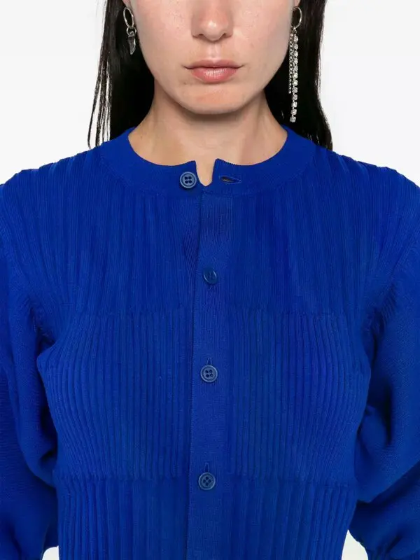 CFCL Fluted Ribbed Puff-sleeve Cardigan - Blue
