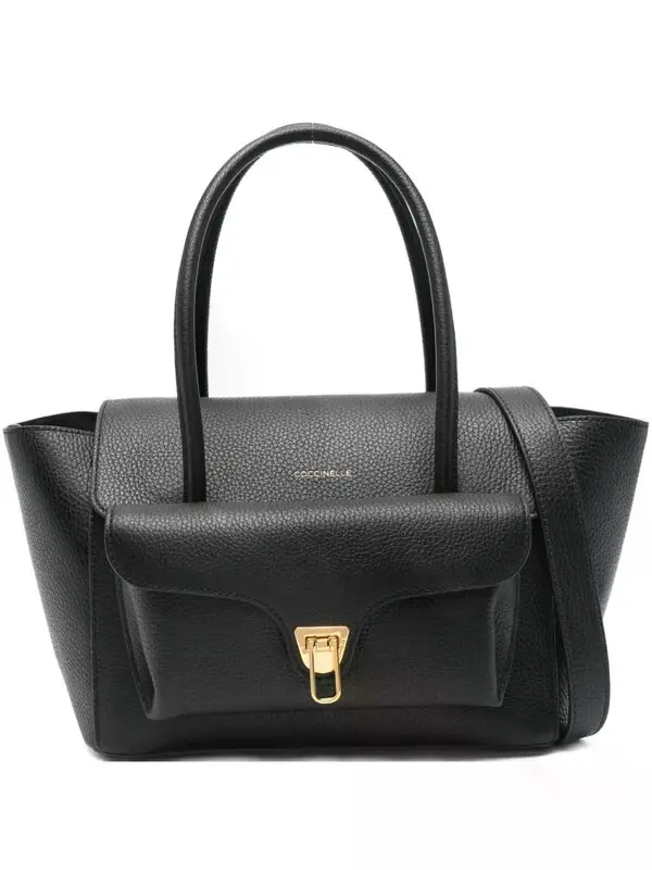 COCCINELLE Medium Double Beat Leather Tote Bag - Black