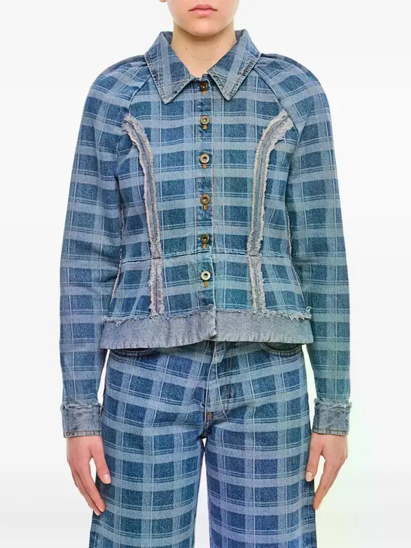 MOLLY GODDARD Checked Denim Jacket - Blue And Green
