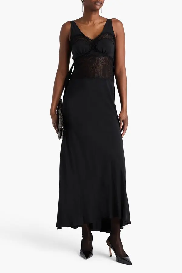 Victoria Beckham Silk Crepe De Chine And Corded Lace Maxi Dress In Black -  65% Off | Editorialist