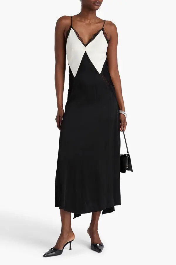 Victoria Beckham Lace-Trimmed Satin-Crepe Midi Dress - Black - 80% Off |  Editorialist