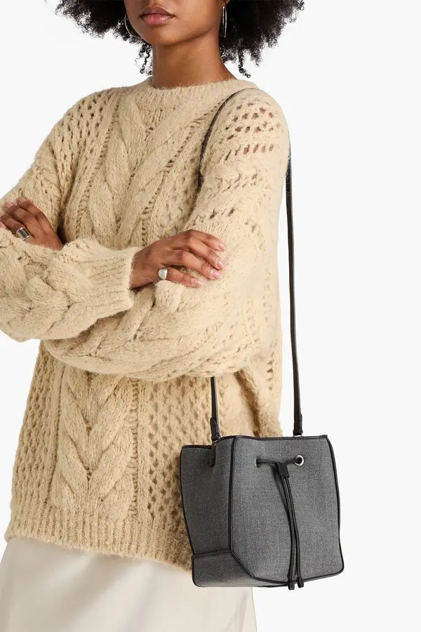 Brunello Cucinelli Bead-embellished Leather-trimmed Wool Bucket Bag