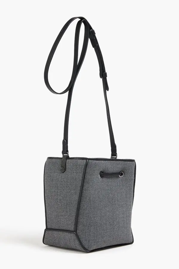 Brunello Cucinelli Bead-embellished Leather-trimmed Wool Bucket Bag