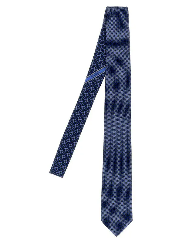FERRAGAMO Gancini + Cuori Print Tie - Blue