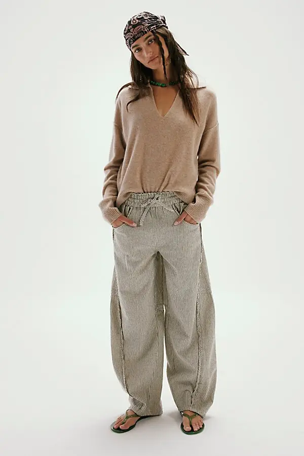 Free People Printed Barrel Pants - Ivory