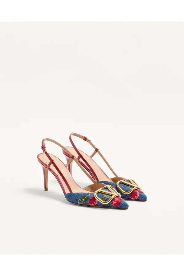 Valentino Garavani Vlogo Signature Slingback Pumps With Embroidery - Denim