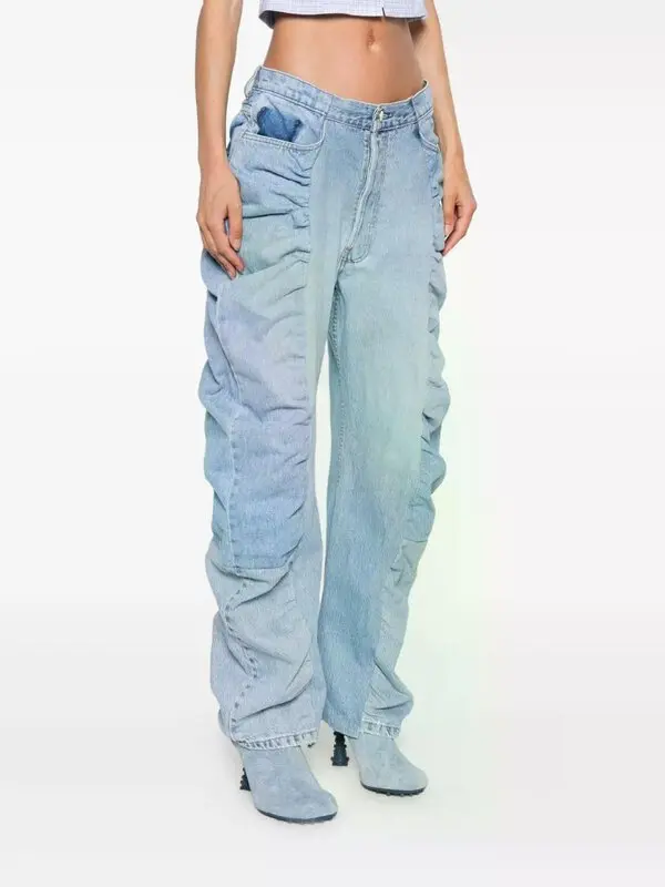 E.L.V. DENIM Ruffled-panel Straight-leg Jeans