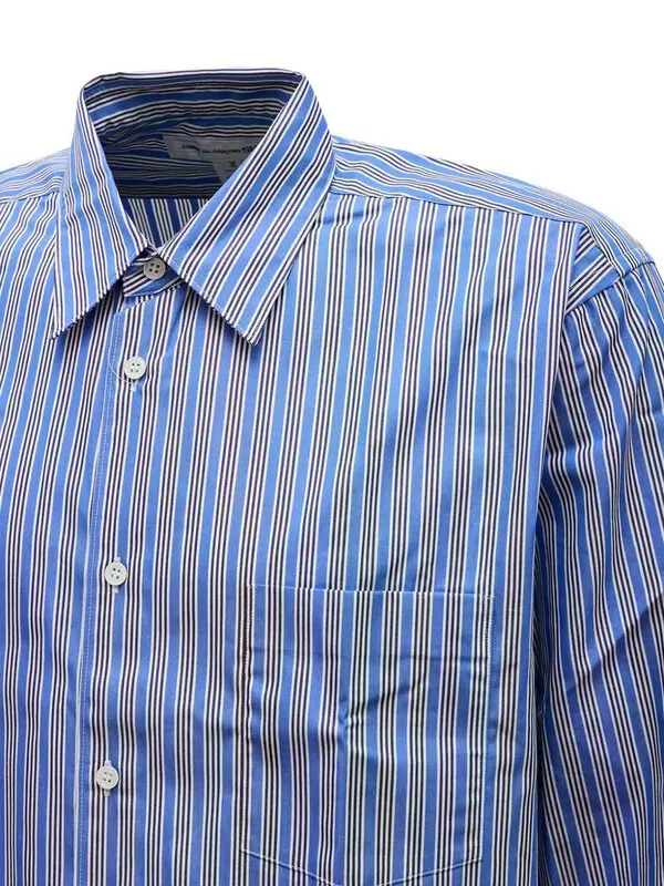 Comme Des Garçons Striped Pocket-detail Shirt - Blue