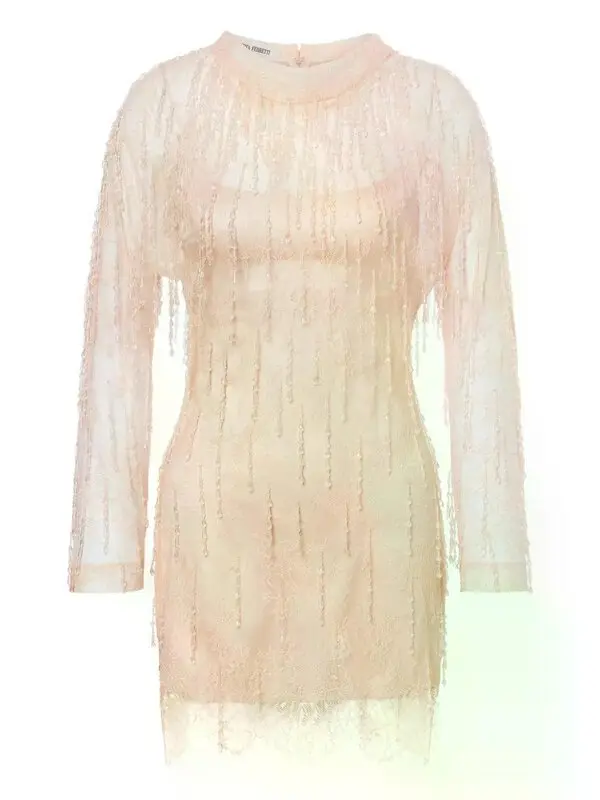 Alberta Ferretti Rhinestone-embellished Lace Dress - Pink