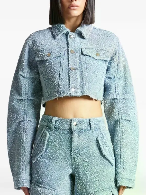 Manière De Voir Catherine Cropped Bouclé Denim Jacket