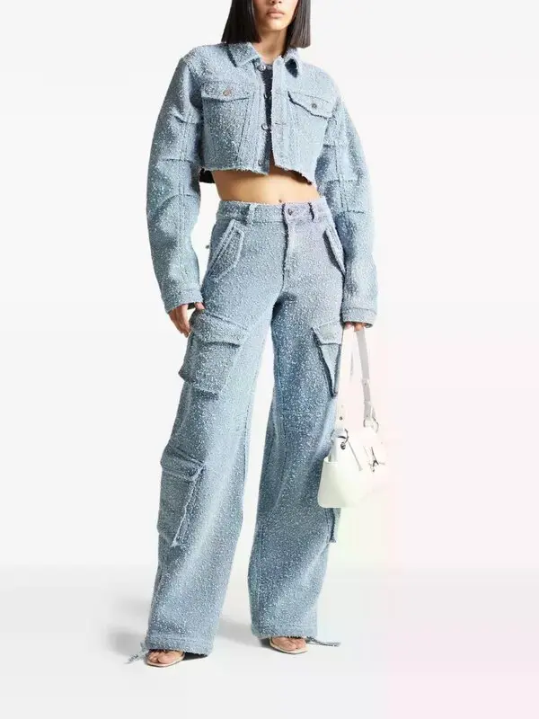 Manière De Voir Maniere De Voir Mid Denim Cropped Bouclé Jacket - Blue
