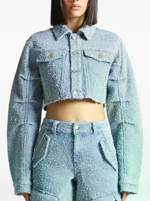 Manière De Voir Maniere De Voir Mid Denim Cropped Bouclé Jacket - Blue