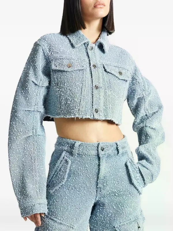 Manière De Voir Maniere De Voir Mid Denim Cropped Bouclé Jacket - Blue