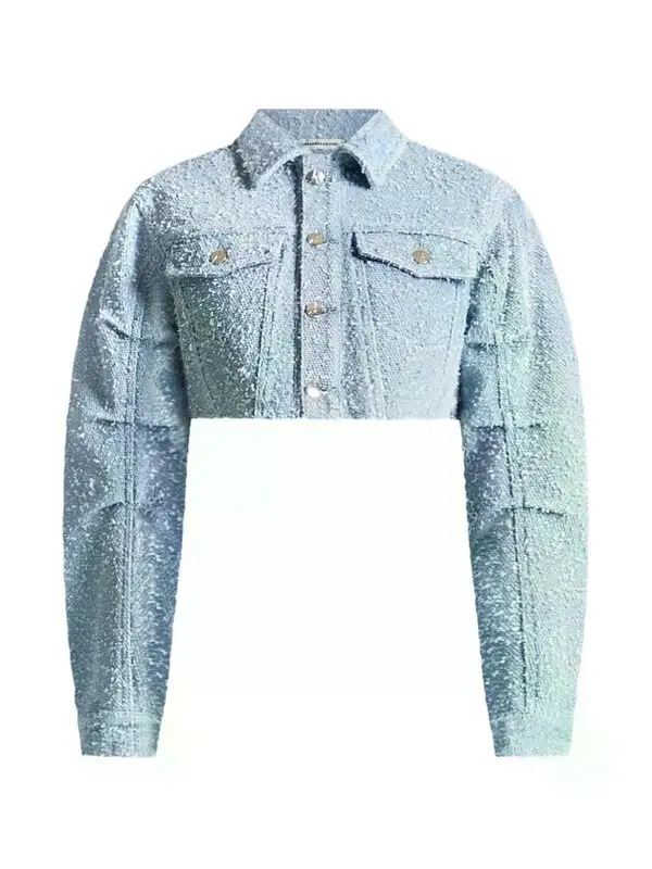 Manière De Voir Catherine Cropped Boucle Denim Jacket - Blue