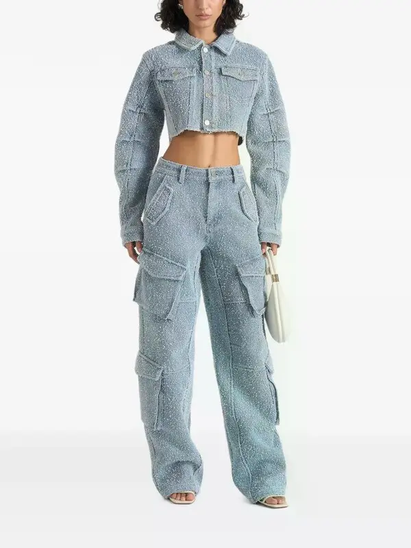 Manière De Voir Catherine Cropped Boucle Denim Jacket - Blue