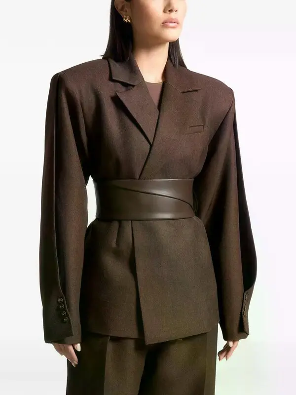 Manière De Voir Twist Sleeve Tailored Blazer With Belt - Brown