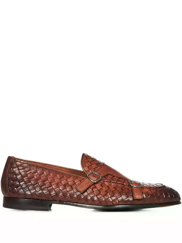 DOUCAL'S Woven Leather Monk Shoes - Brown