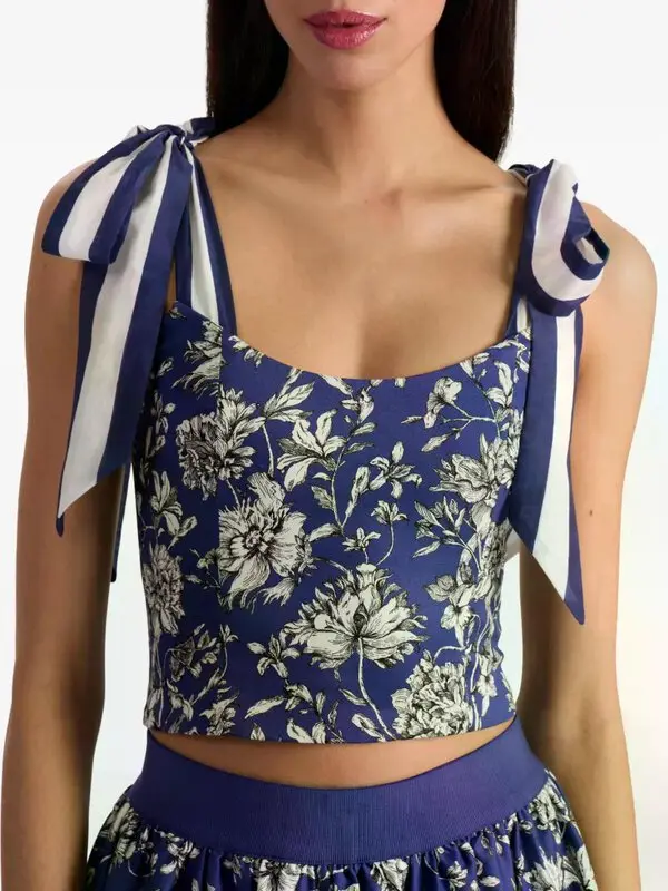 Alice + Olivia Floral-print Tie-shoulder Top