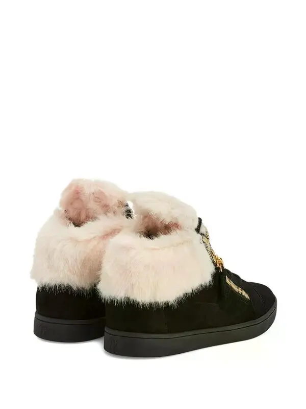 GIUSEPPE ZANOTTI Kriss Fur-trimmed Sneakers - Black
