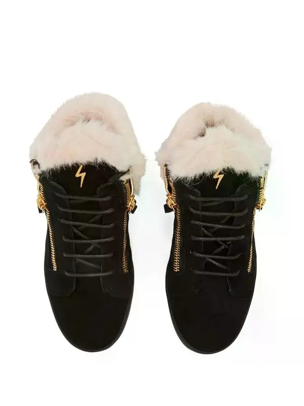 GIUSEPPE ZANOTTI Kriss Fur-trimmed Sneakers - Black