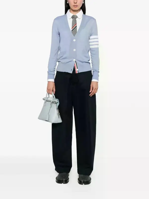Thom Browne Merino Wool 4-bar Relaxed Fit V-neck Cardigan - Blue