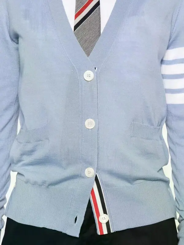 Thom Browne Merino Wool 4-bar Relaxed Fit V-neck Cardigan - Blue