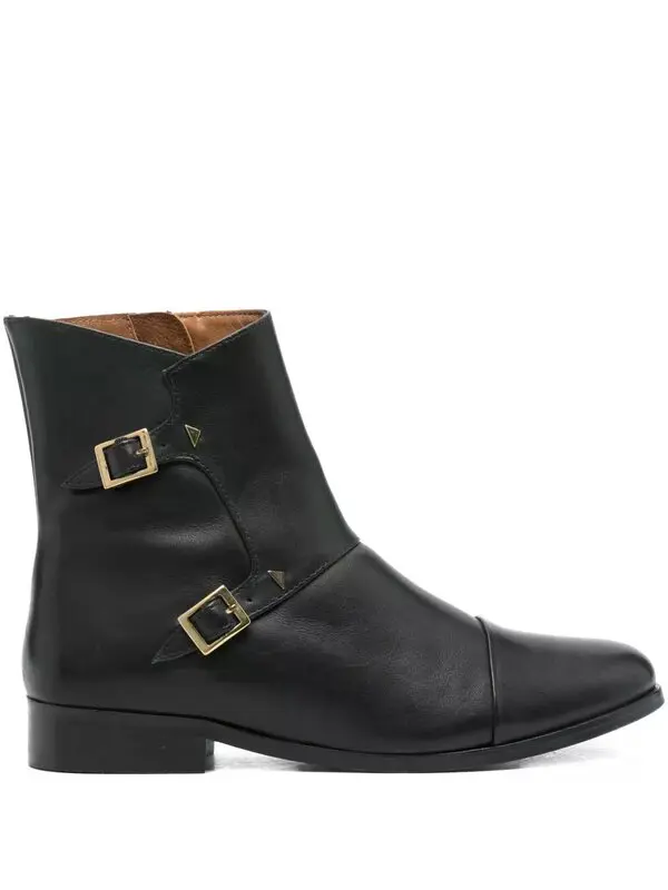 ANNE THOMAS Mr. Thomas Double-buckle Studded Ankle Boots