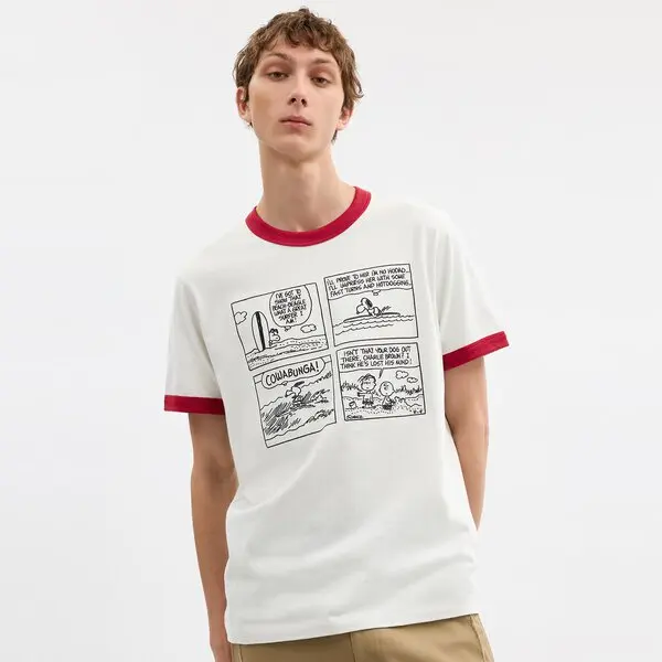 COACH PEANUTS リンガーTシャツ オーガニックコットン 公式】COACH – コーチ | 【COACH X PEANUTS】リンガー Tシャツ