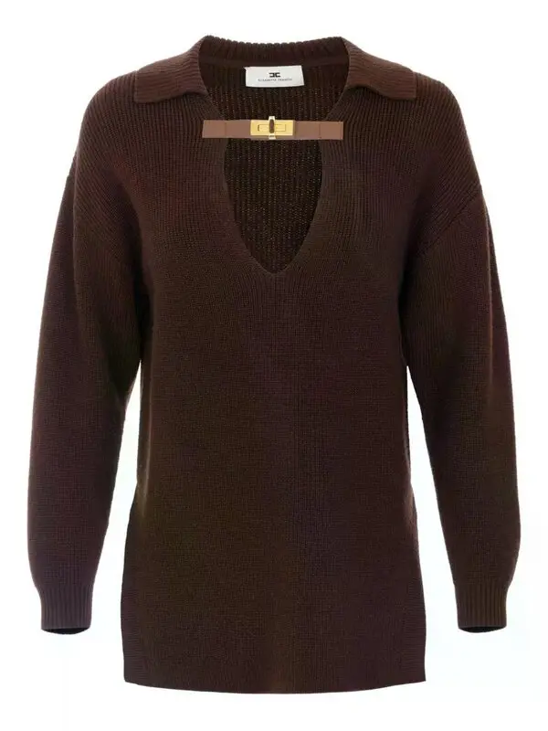 Elisabetta Franchi Buckle-detail Polo-collar Sweater - Brown