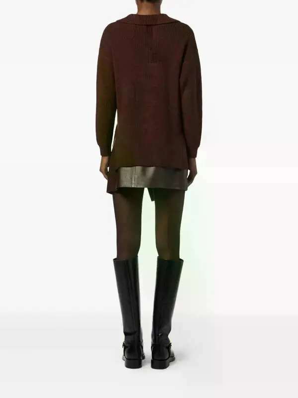 Elisabetta Franchi Buckle-detail Polo-collar Sweater - Brown
