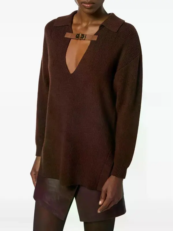Elisabetta Franchi Buckle-detail Polo-collar Sweater - Brown