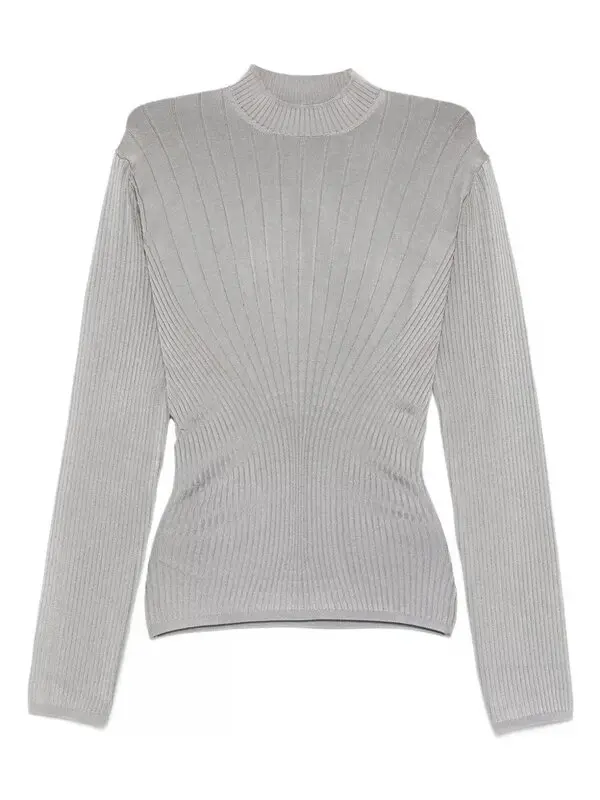 MUGLER Ribbed High-neck Sweater - Grey