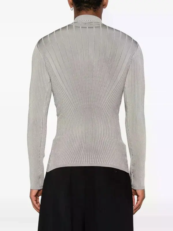 MUGLER Ribbed High-neck Sweater - Grey