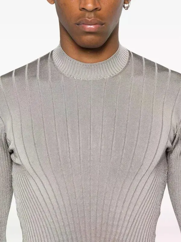 MUGLER Ribbed High-neck Sweater - Grey