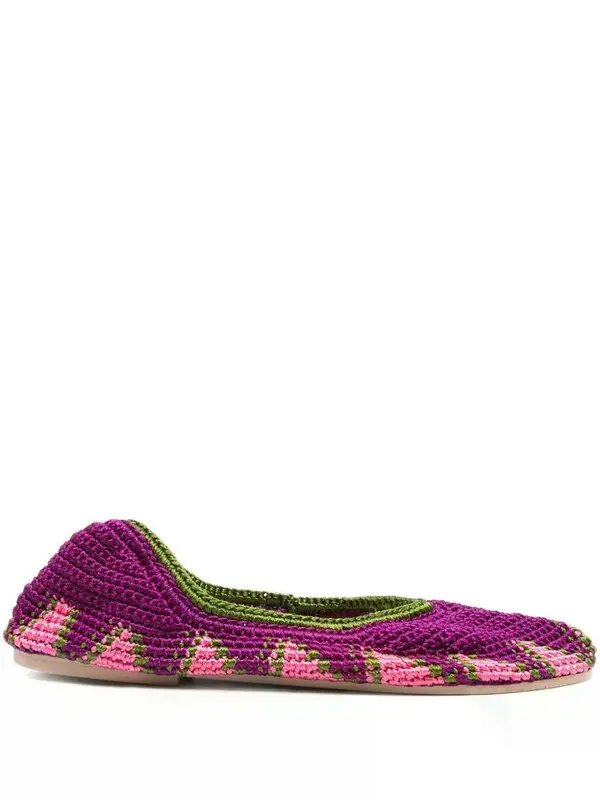 SLO_HAND_MADE Crochet Patterned Ballet Flats - Purple