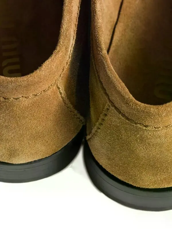 Miu Miu Embossed-logo Suede Loafers - Green