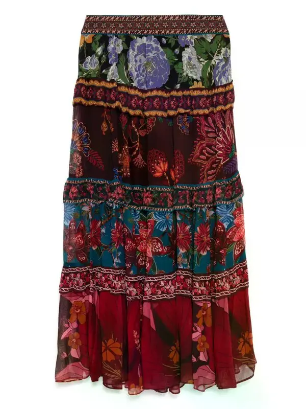 Farm Rio Floral-print Ruffle Skirt - Neutrals