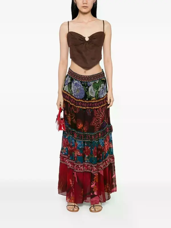 Farm Rio Floral-print Ruffle Skirt - Neutrals