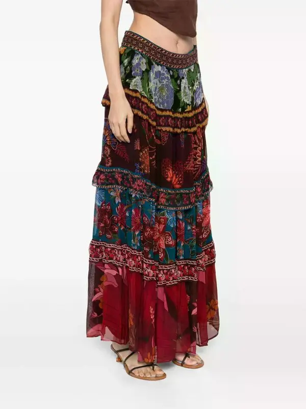 Farm Rio Floral-print Ruffle Skirt - Neutrals