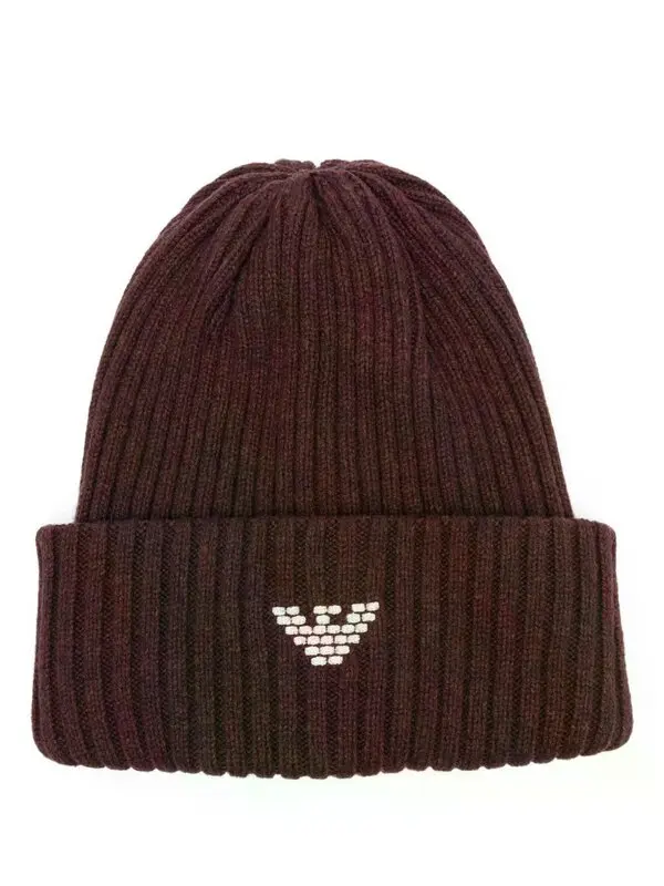 Emporio Armani Logo-embroidered Beanie - Brown