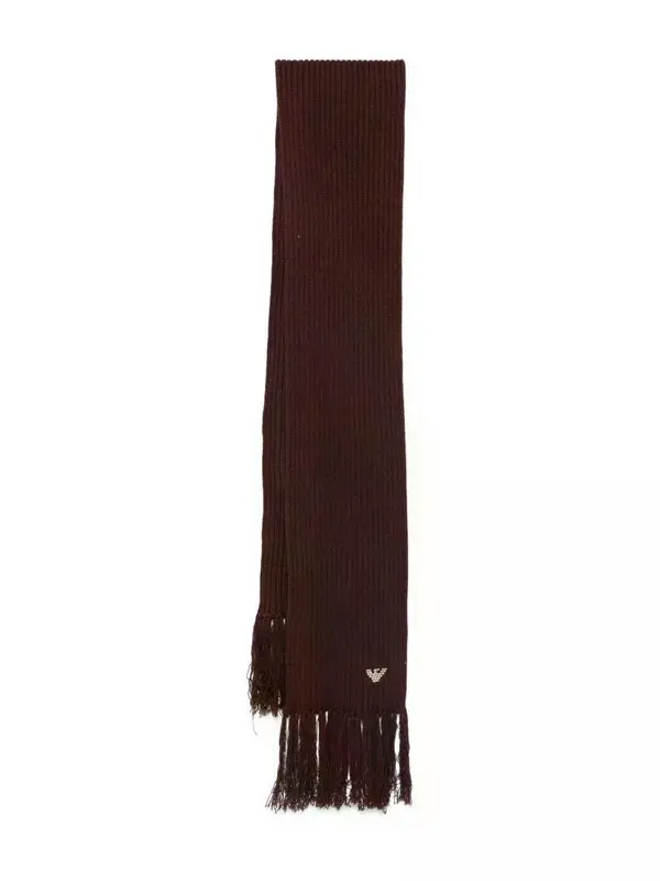 Emporio Armani Ribbed-knit Fringed Scarf - Brown