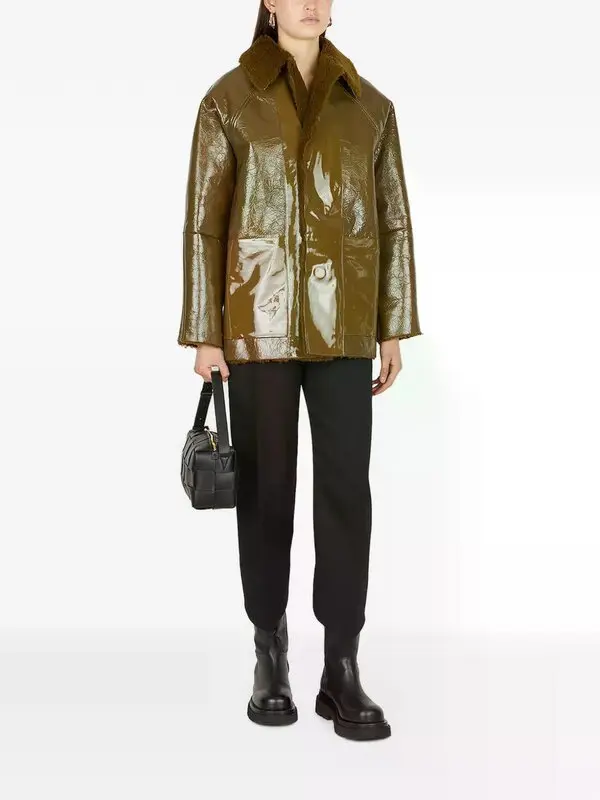 KASSL EDITIONS Patent Leather Shearling-collar Jacket - Green