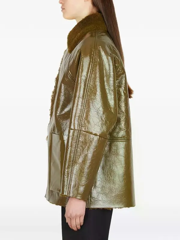 KASSL EDITIONS Patent Leather Shearling-collar Jacket - Green