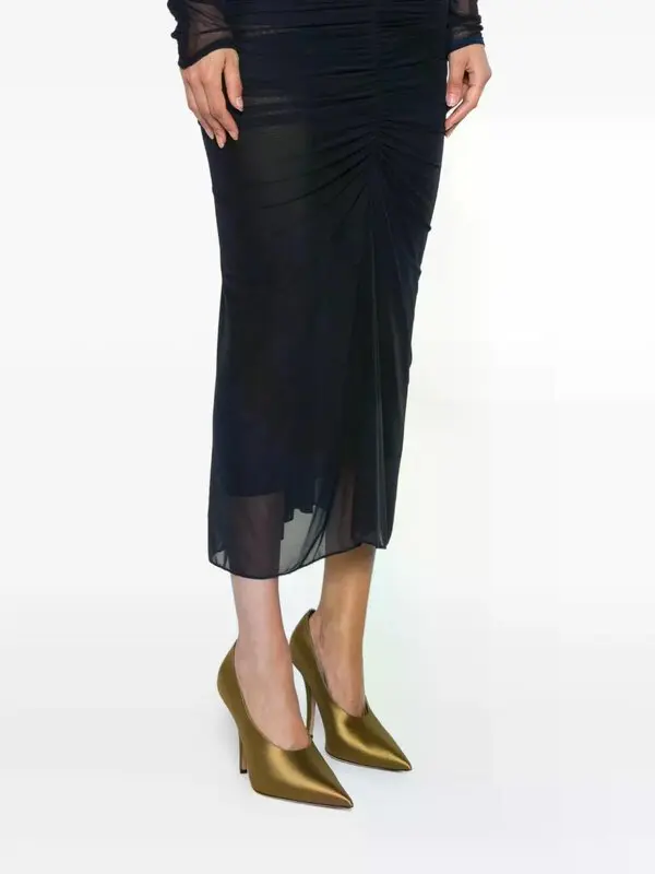 MUGLER Ruched Mesh Midi Skirt - Blue