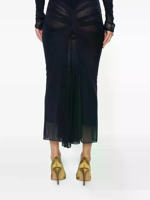 MUGLER Ruched Mesh Midi Skirt - Blue