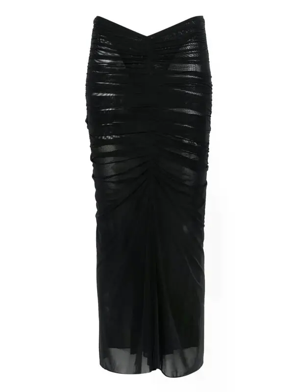 MUGLER Ruched Mesh Midi Skirt
