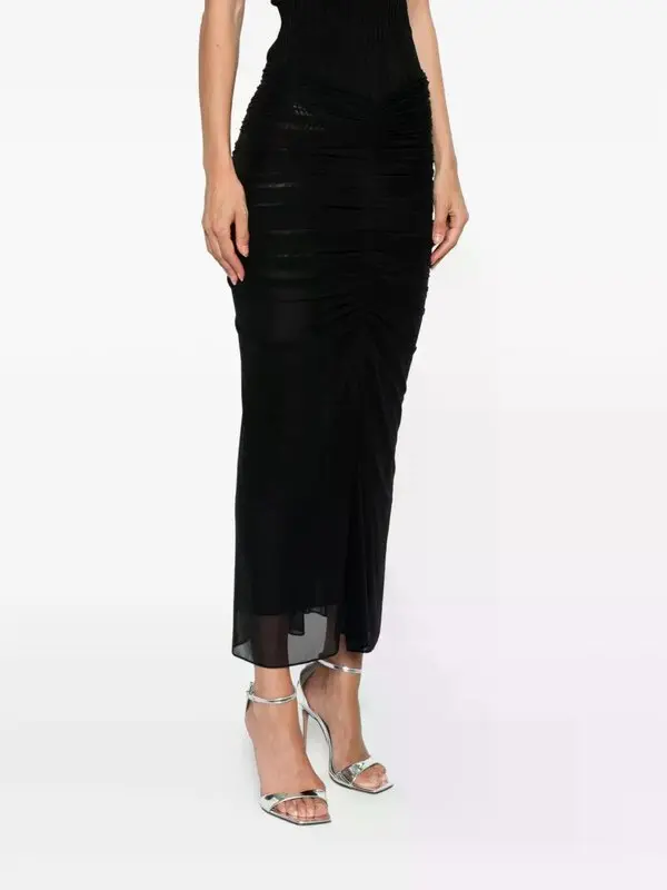 MUGLER Ruched Mesh Midi Skirt