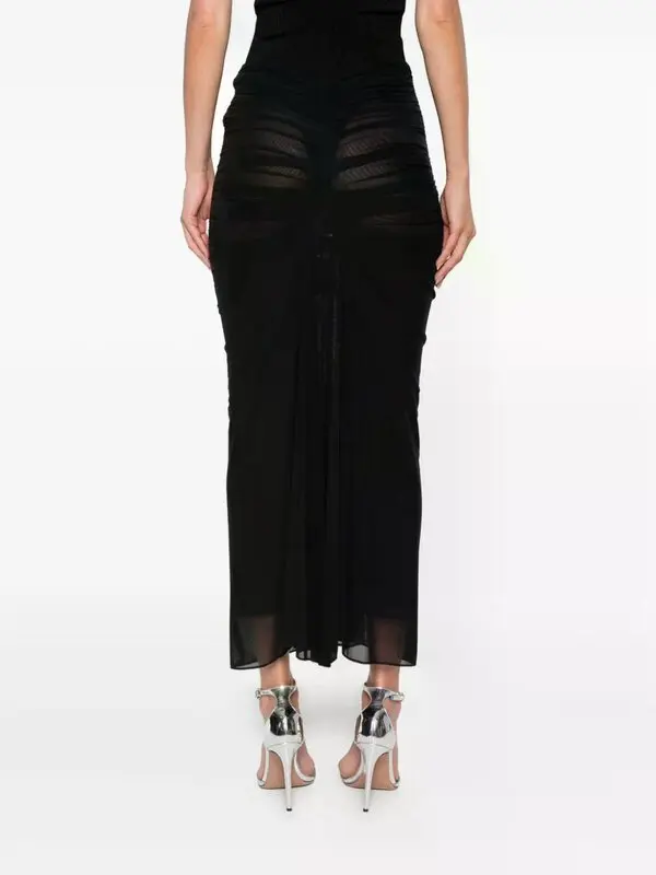 MUGLER Ruched Mesh Midi Skirt